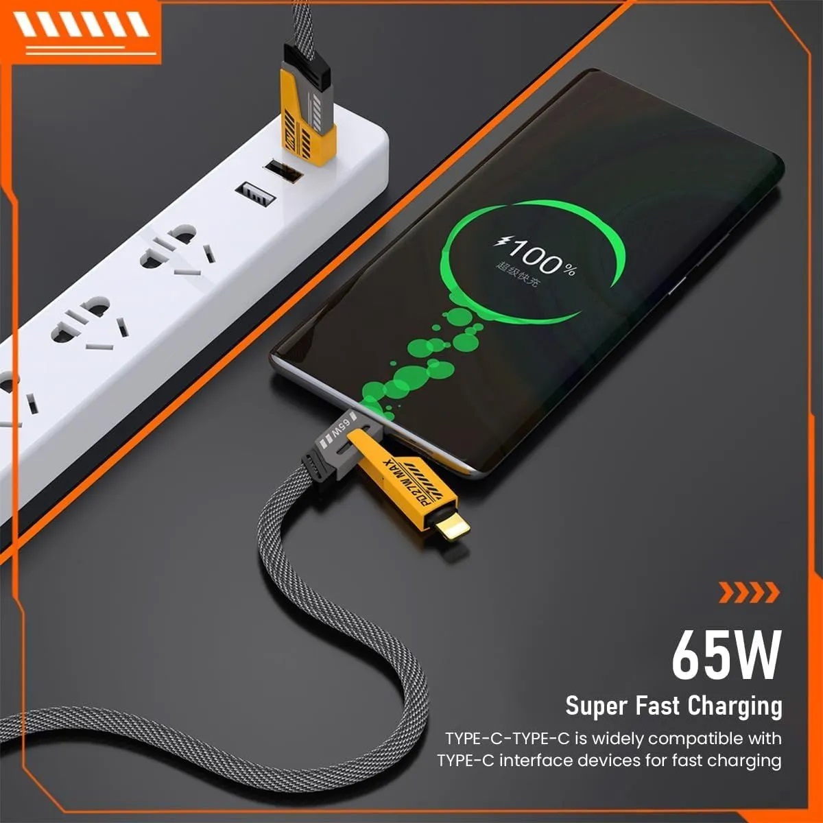 4 in 1 65W Fast Charging Cable, 65W Type C, 27W SuperFast Charging ...