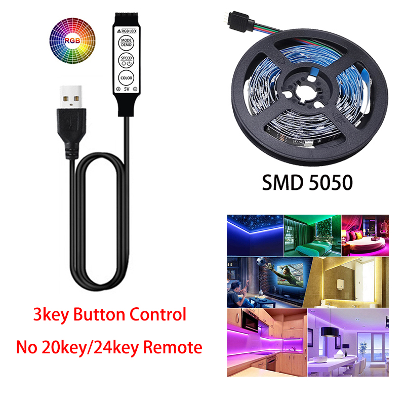 LED Strip 5050 USB Flexible Lamp Tape 3key RGB Ribbon 1M 2M 3M 4M 5M ...