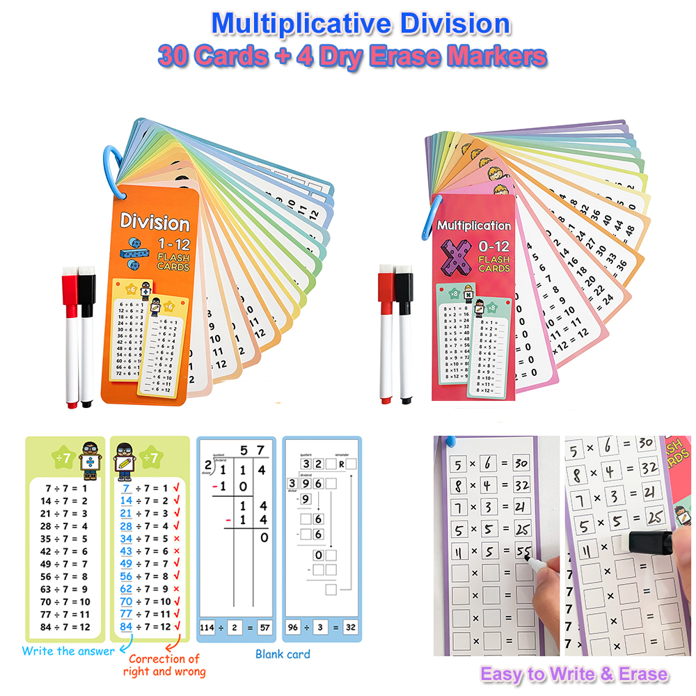 Multiplicative Division Practice Flash Cards Times Table Flashcards ...