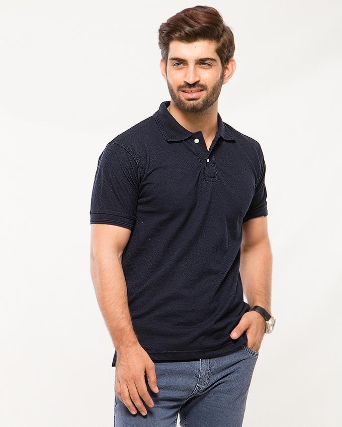 Navy Blue Poly-Cotton Polo T Shirt for Men | Daraz.pk