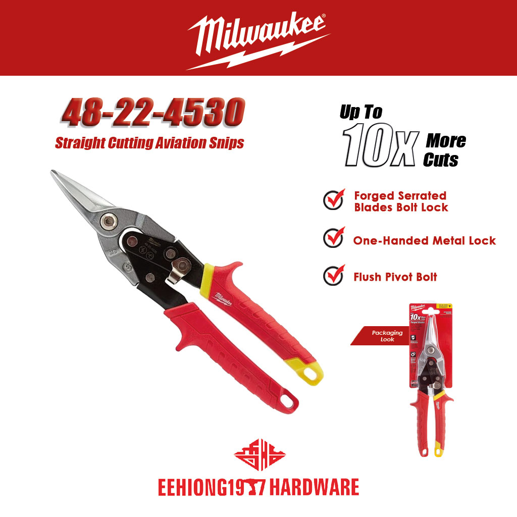 MILWAUKEE 48-22-4530 Straight Cutting Aviation Snips Forged Blades Rust ...