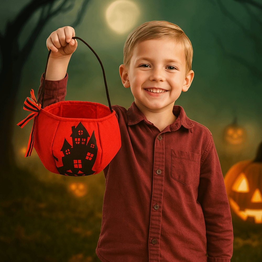 Basket Trick or Treat Halloween Candy Bag Storage Handbag Bat Sugar ...