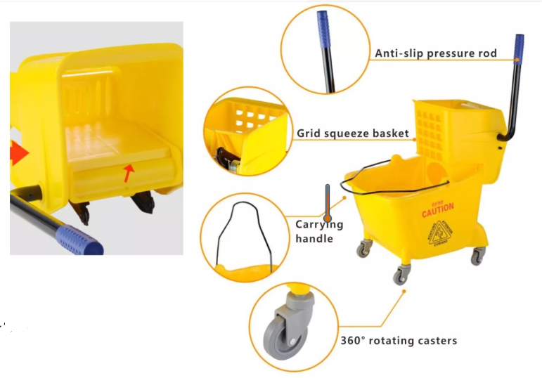 Yellow Mopping Pail With Wringer Trolley 20L / Mop Cart / Industrial ...