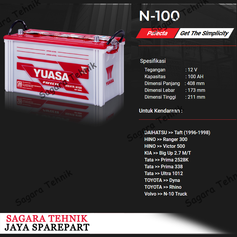 Yuasa Aki Mobil N100 100 Ah TAFT RANGER VICTOR 500 VOLVO TRUCK DYNA RHINO ULTA 1012 PRIMA ...