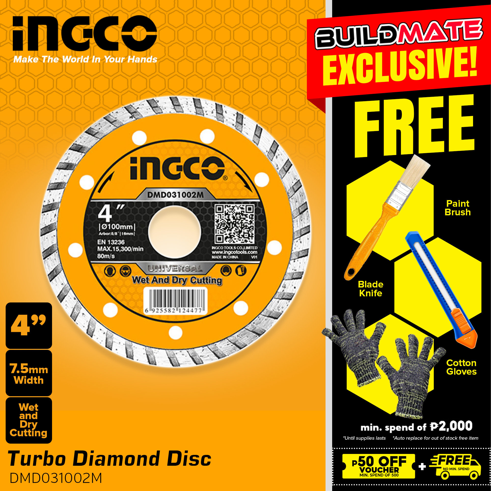 BUILDMATE Ingco Turbo Diamond Disc 4" Inch x 16mm Diamond Cutting Wheel ...
