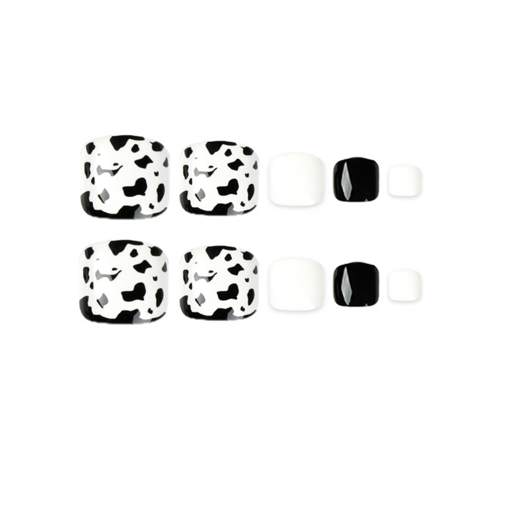 JP1625 24pcs Artificial Toenails Black White Leopard Print with Jelly ...