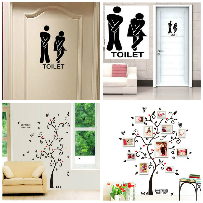 Stick Figure Toilet Door Sign Wall Sticker Vinyl Decal Decor - Dark ...