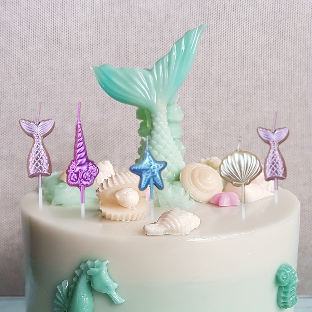 5pcs Mermaid Tail Sea Shell Cake Topper Candle for Under The Sea ...