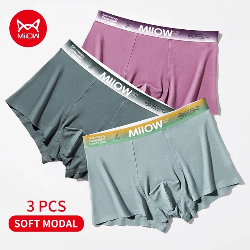 MiiOW Man ชุดชั้นในเซ็กซี่ Silky Modal กางเกงชั้นในชายชุดสีไล่ระดับสีกางเกงนักมวยชาย 7A Anti ...