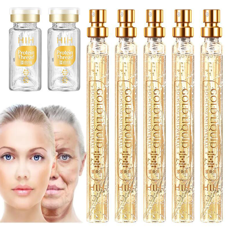 24K Gold Face Serum Active Collagen Silk Thread Moisturize Shrink Pores ...