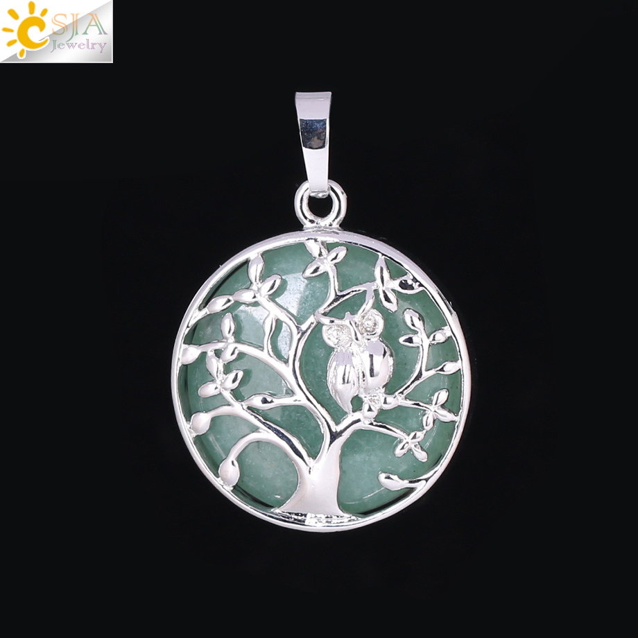 【Qian poem li Store】Tree of Life Pendant Necklace Natural Stone Flat ...