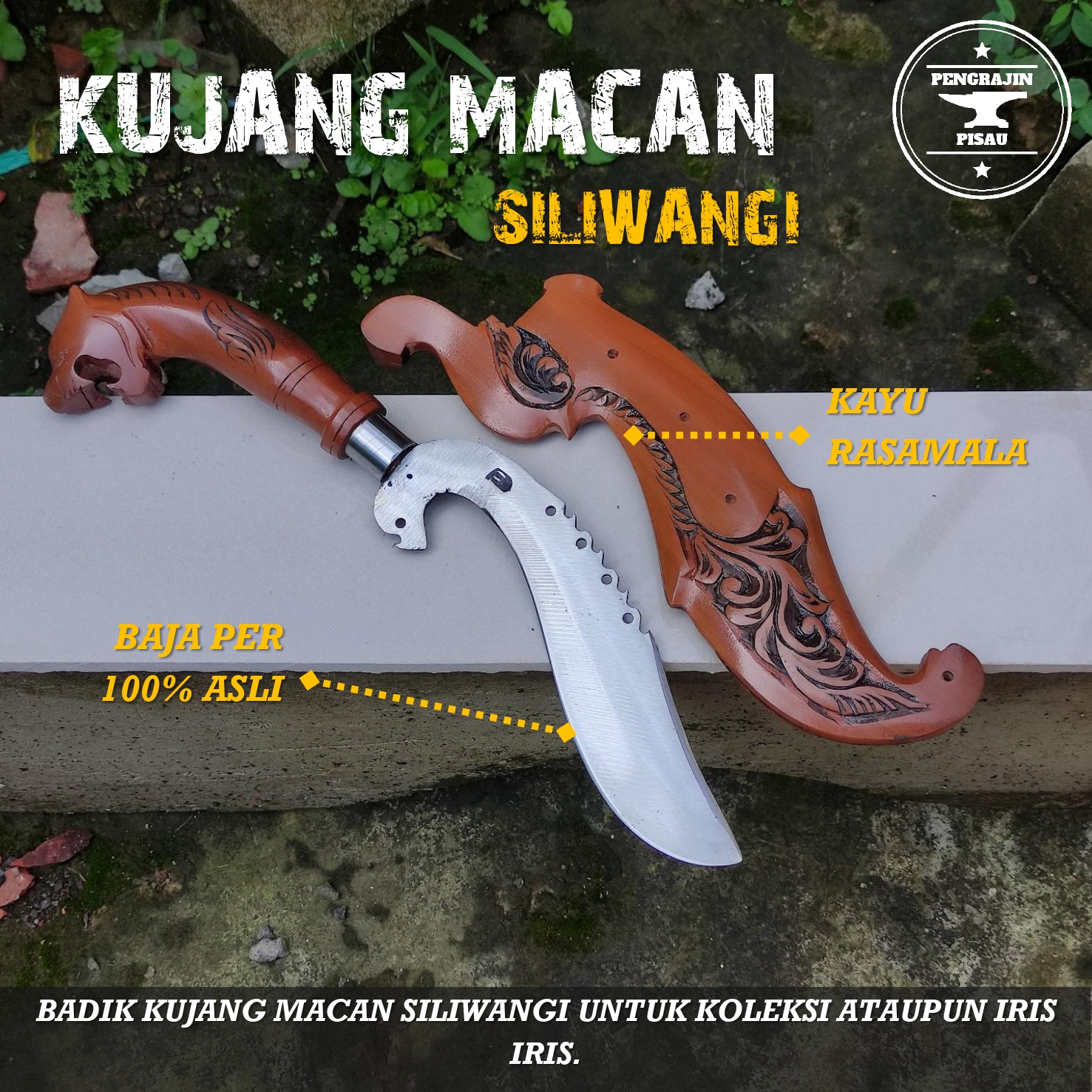 Kujang Siliwangi Ukiran Macan Kayu Rasamala Baja Kuat | Lazada Indonesia