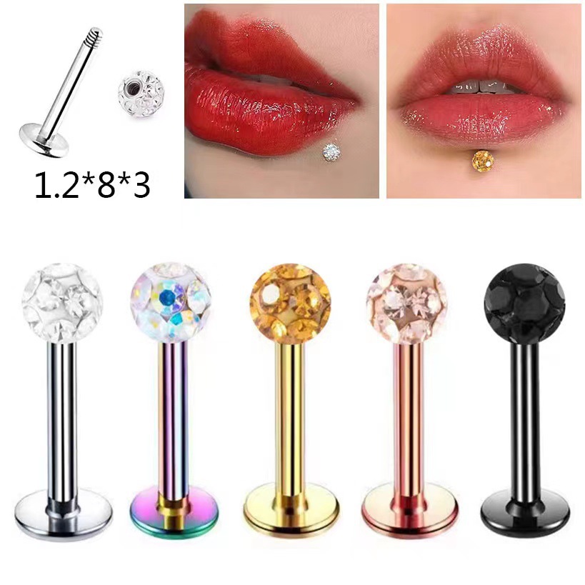 New Lip Nail Shambhala Full Diamond Ball Lip Nail T-shaped Flat Bottom ...