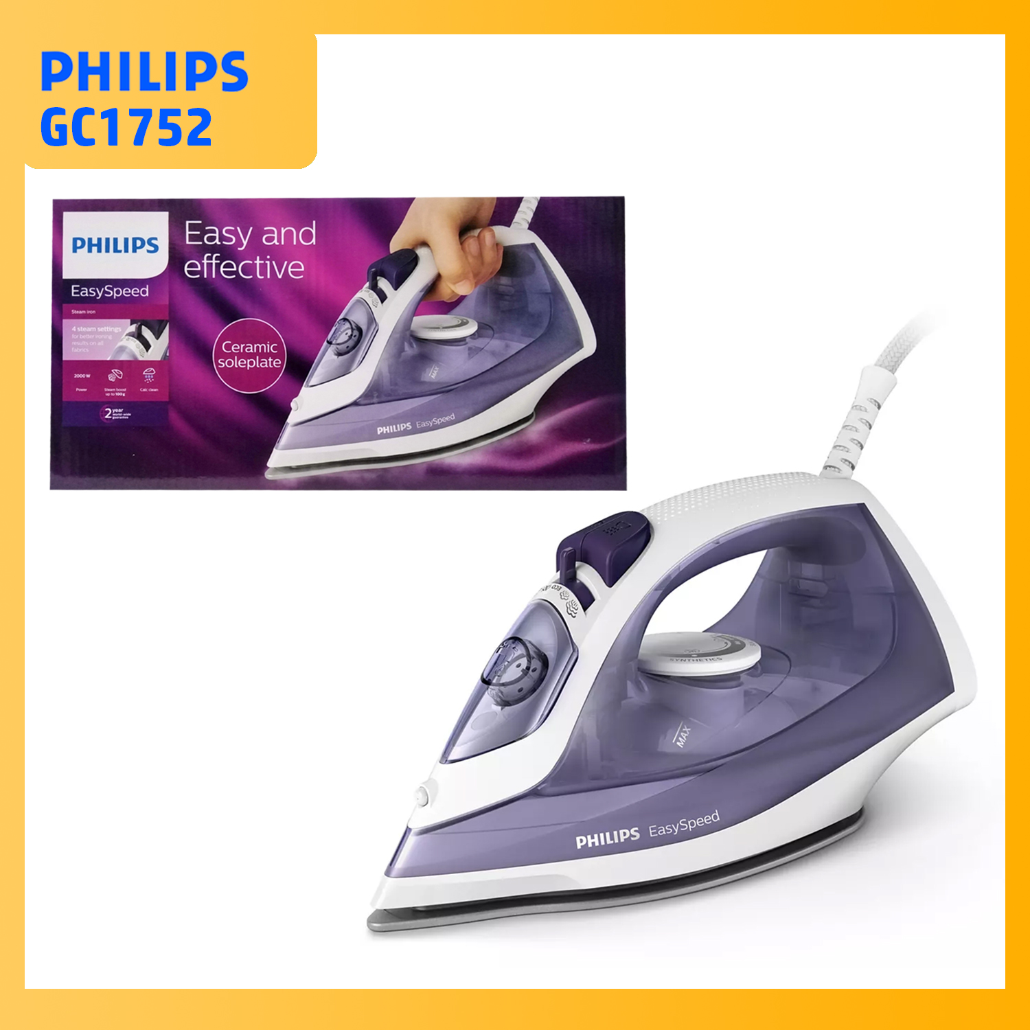 GC1752 Steam Iron EasySpeed~(Vertical steam)~2000W | Lazada PH