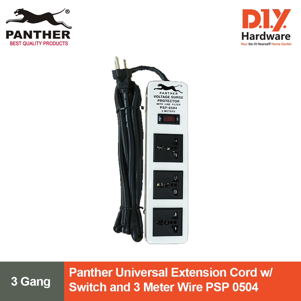 Panther 3 Gang Universal Extension Cord w/ Switch and 3 Meter Wire (L ...