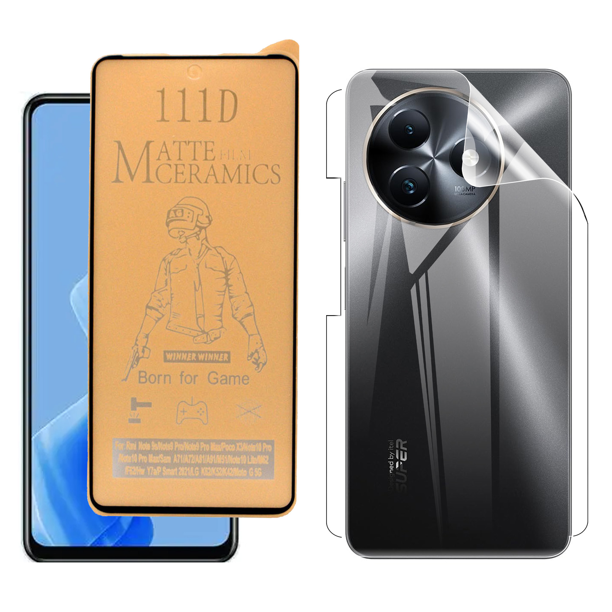 iTel S24 Matte Ceramic Glass Protector + Back Protection Clear Jelly ...