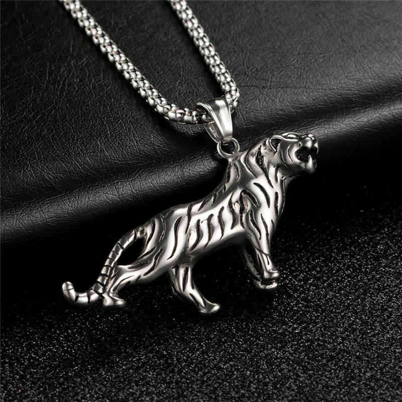 Men's Stainless Steel Tiger Pendant Necklace Rich Male Fitness Sports ...