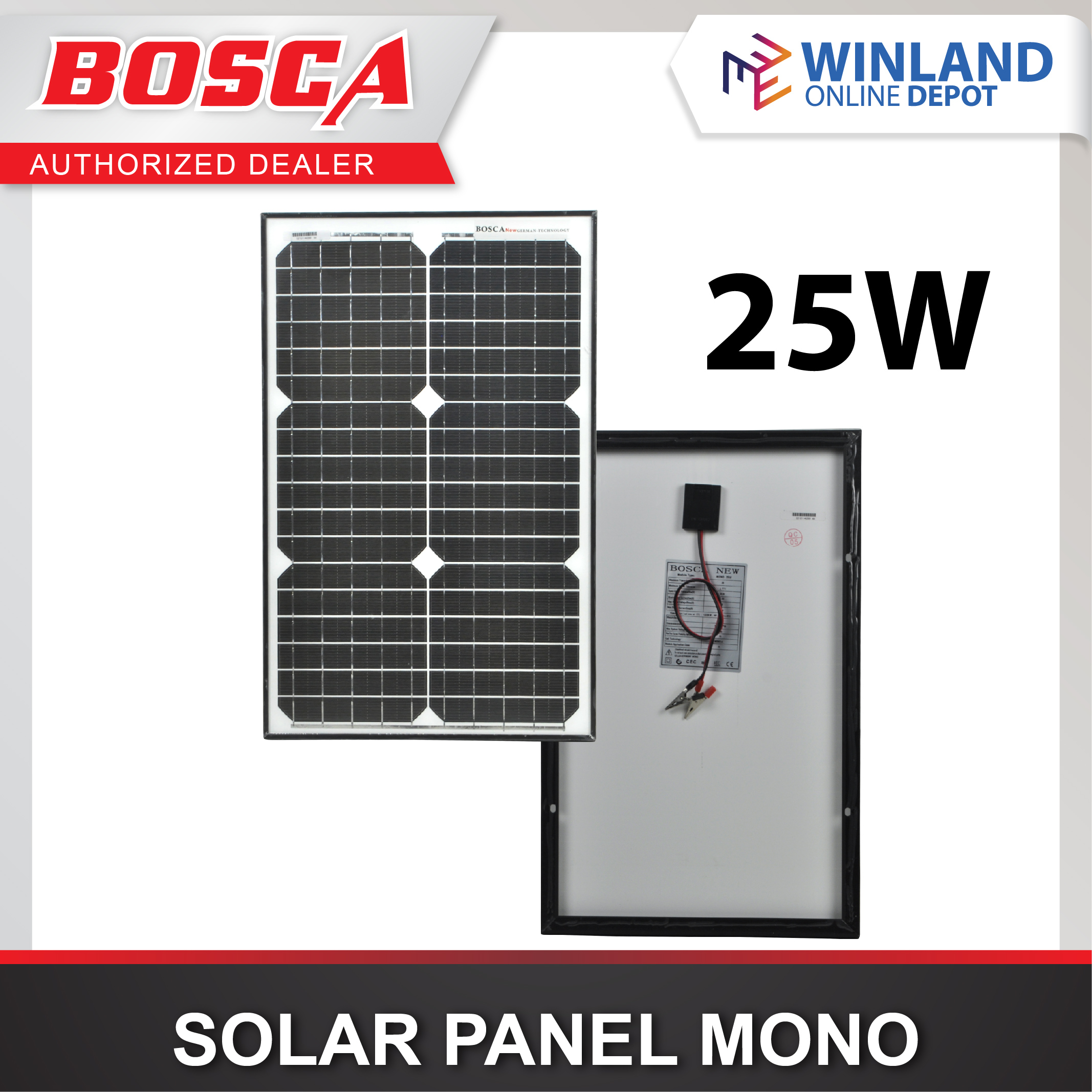 BOSCA by Winland Solar Panel Mono 25 Watts 12 Volt Pv Solar Module ...