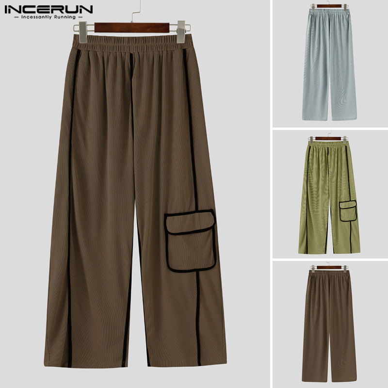 INCERUN Pants For Men Western Style Baggy Texture Hollow Out Wide Leg ...