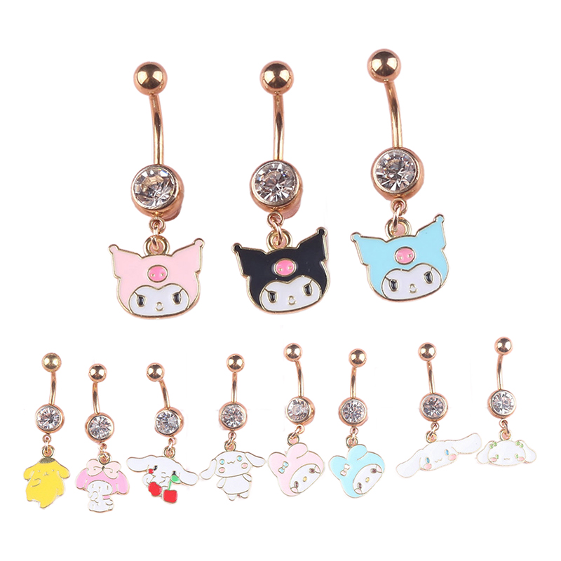Sanrio Cartoon Belly Button Rings Crystal Navel Piercing Ring Cute Dog ...