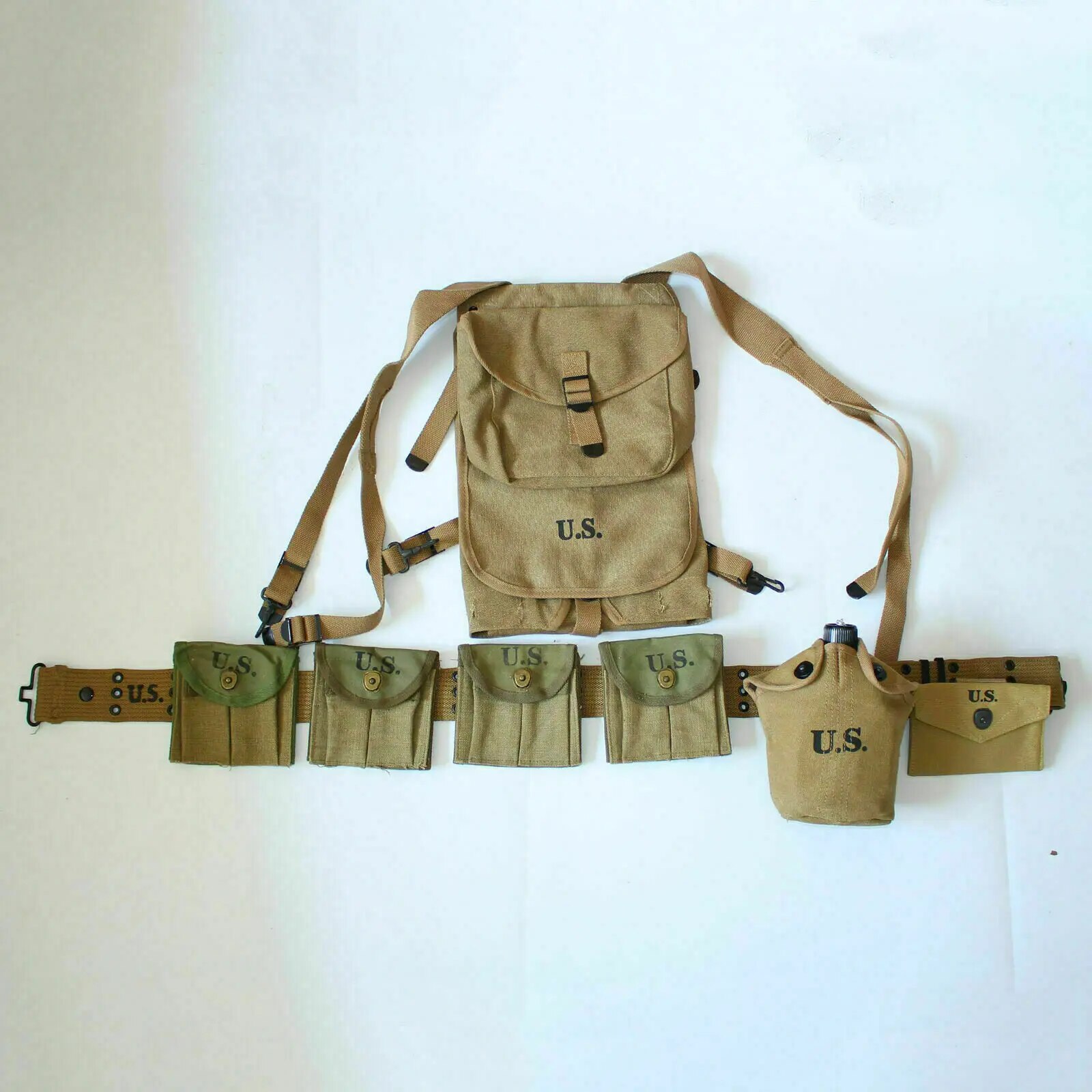 Soldier US WWII WW2 Gear Set 1928 Haversack Ammo Pouch Belt Canteen SET ...