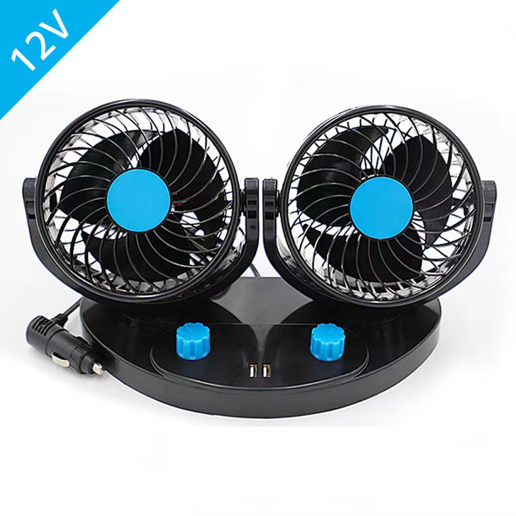12V/24V Double Headed Vehicle Fan Car Large Truck Double Head Fan High ...