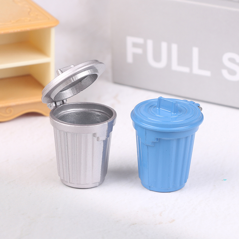 Miniature Toy Model Scene Doll House Accessories Mini Wooden Trash Can ...