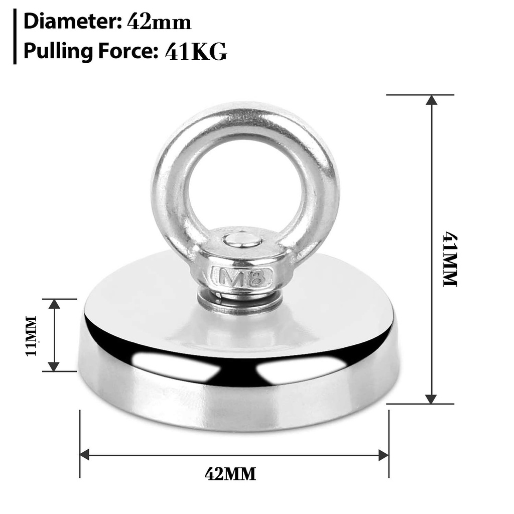 D42 Fishing Magnet 50KG Pulling Force Super Strong Round Neodymium Rare ...