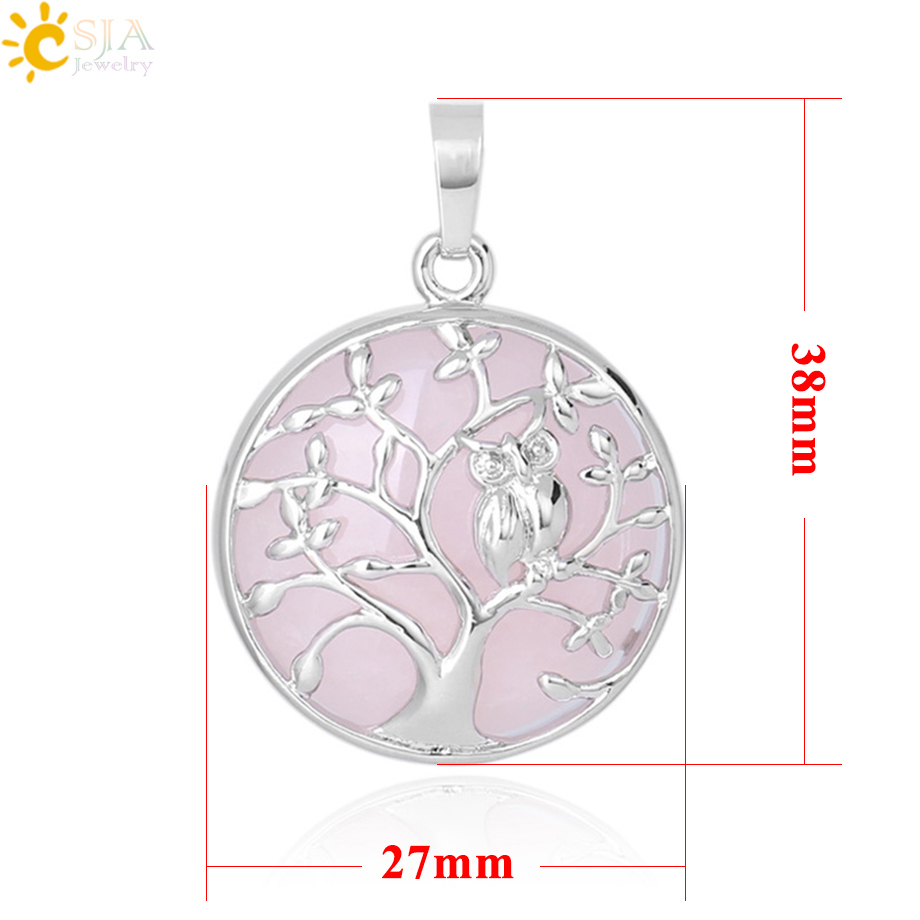 【Qian poem li Store】Tree of Life Pendant Necklace Natural Stone Flat ...