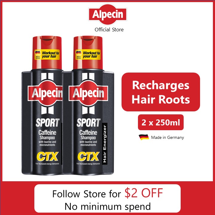 [Bundle of 2] Alpecin Sport Caffeine Shampoo CTX (250ml) - High energy sports shampoo that ...
