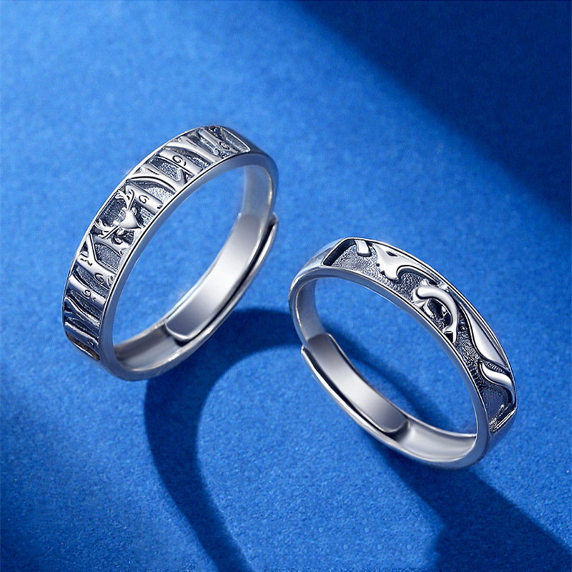 【New arrival】Tide Hip Hop Thai Silver Whale Deer Couple Ring Female ...