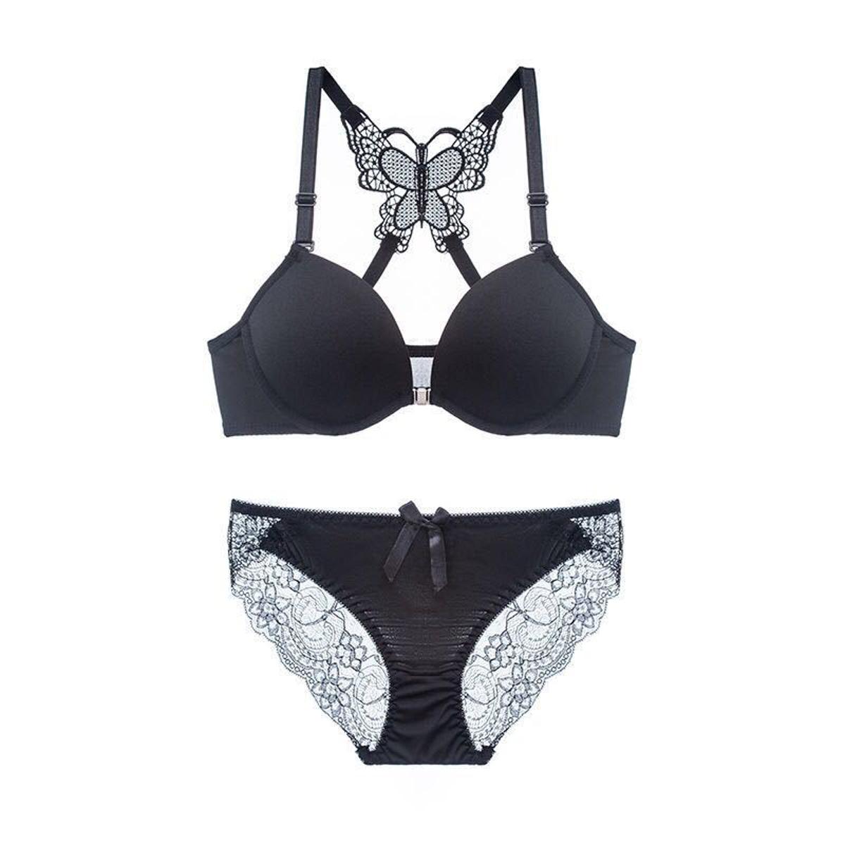 Women's Underwear Set Butterfly Back Bra Front Open Button Lingerie Set ...