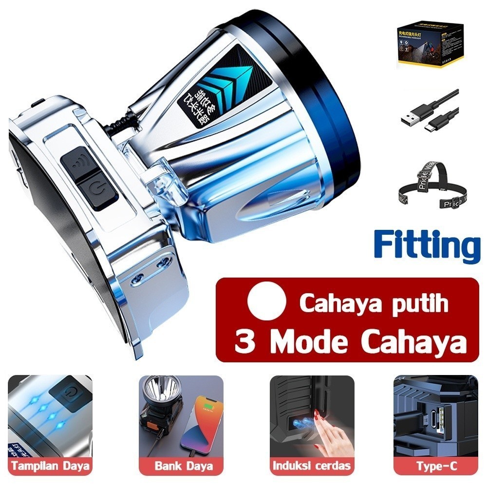 LED Headlamp 500Watt Penerangan terus menerus selama 800 jam senter super terang lampu depan ...