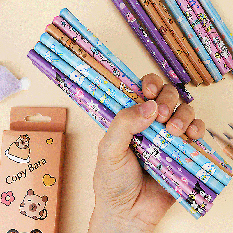 12PCS Sanrio Cartoon Pencil Cute Kuromi Cinnamoroll My Melody Capybara ...