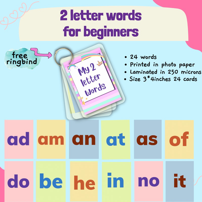 COD 2 letter words reading laminated flashcards | Lazada PH