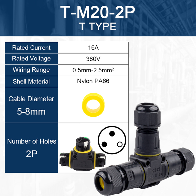 Ip68 M20 T Type 3 Way Waterproof Cable Connector 2/3pin Lever Wiring ...