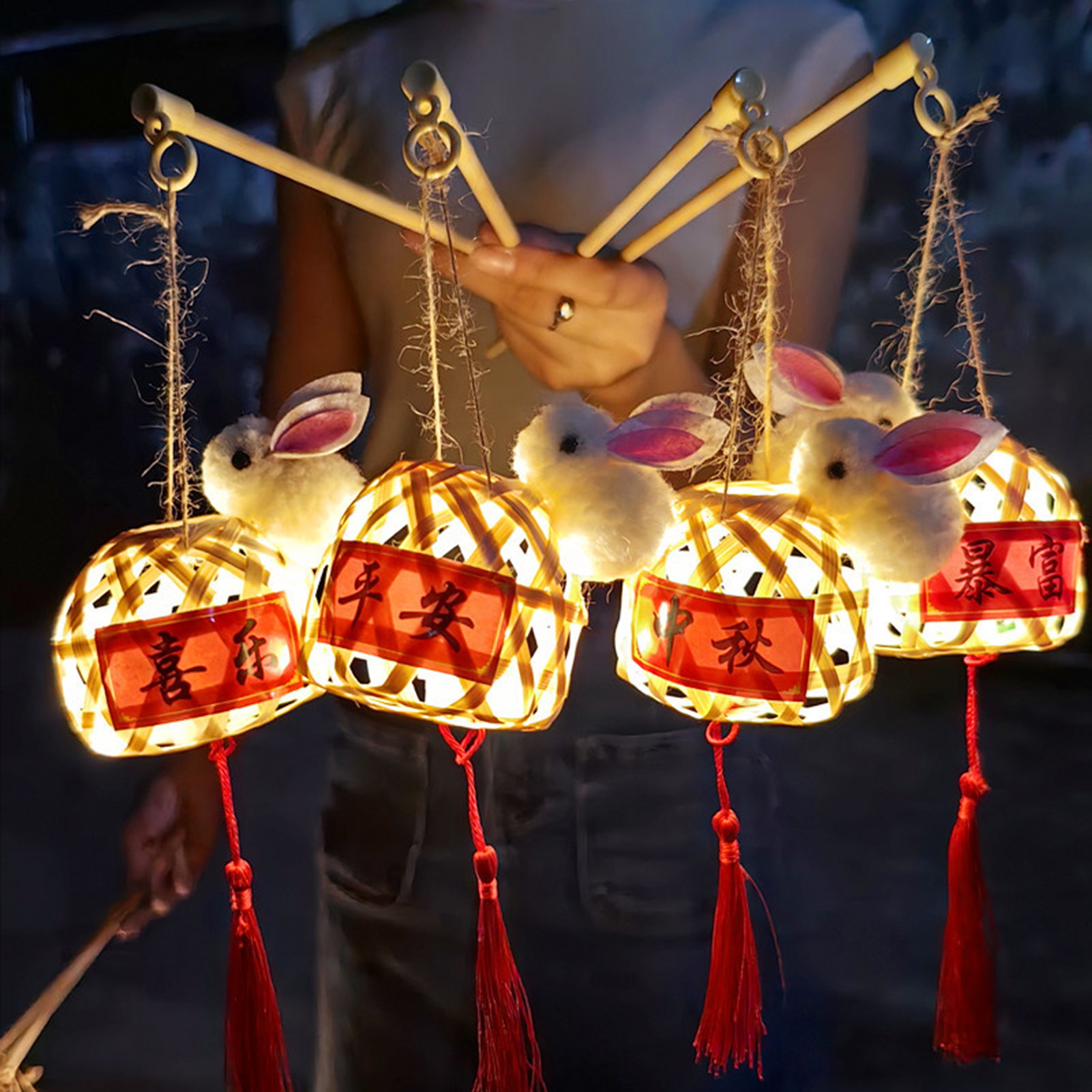 Mid-Autumn Festival Rabbit Lantern Cute Handmade Bamboo Lantern ...