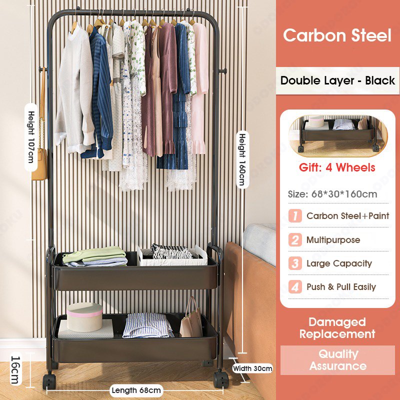 ODOROKU Clothing Rack with Basket and Wheels Portable Garment Rack ...