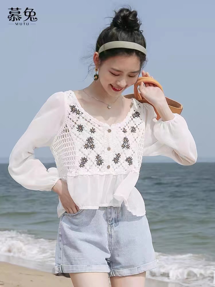 Tichada 1968 พร้อมส่ง เสื้อลูกไม้ เสื้อถักนิตติ้งลายดอกไม้ น่ารักๆ ผ้าถักงานปักลายดอกไม้ (สินค้า ...