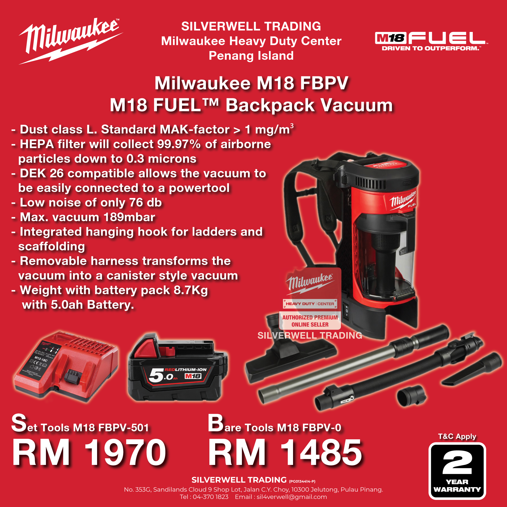 Milwaukee M18 FUEL Backpack Vacuum with HEPA filter (M18-FBPV) | Lazada
