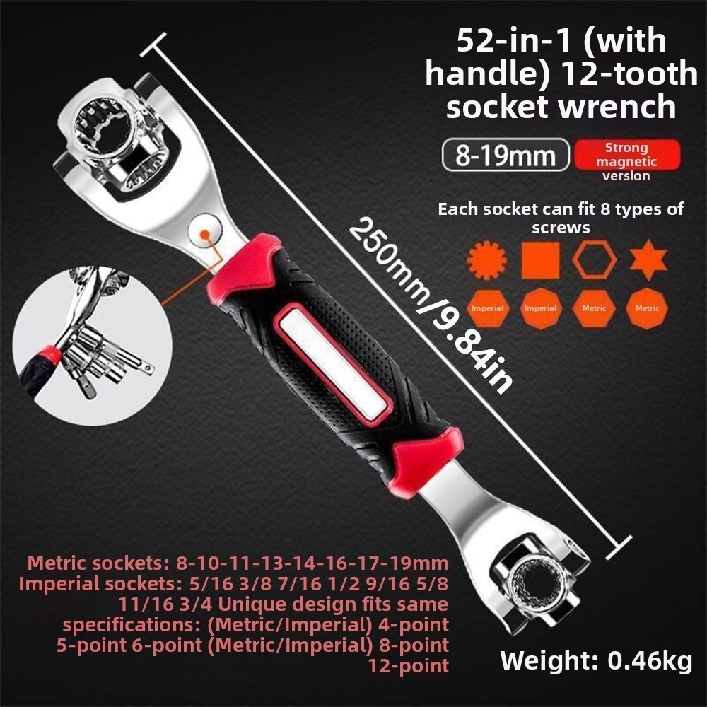 Heavy Duty 360° Rotating 52-in- Socket Wrench Hand Tools Hexagonal ...