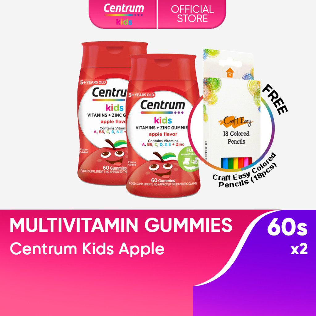 Centrum Kids Multivitamin Gummies Apple 60s (Pack of 2) with FREE Craft ...