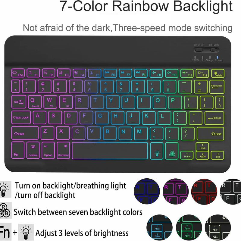 Backlit Led Keyboard 10 inch Wireless Rechargeable Keypads for Phone PC ...
