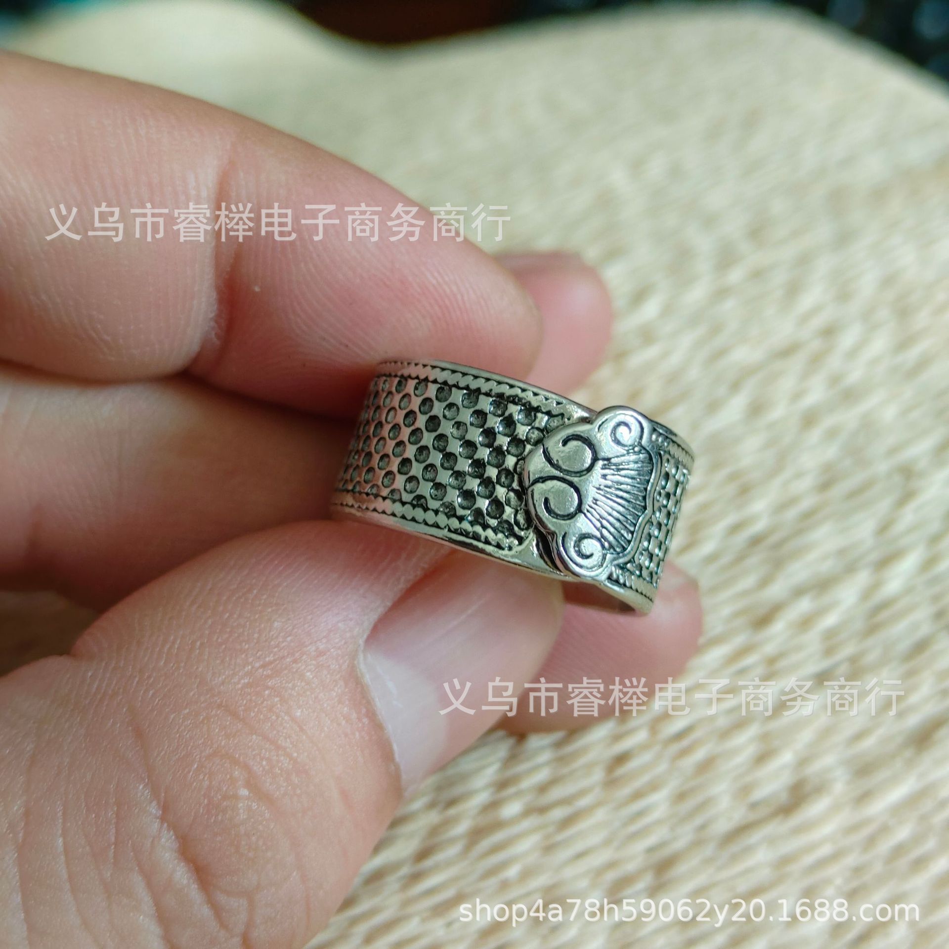 Thai silver opening retro auspicious cloud ring men's trendy ring men's single ring auspicious ...