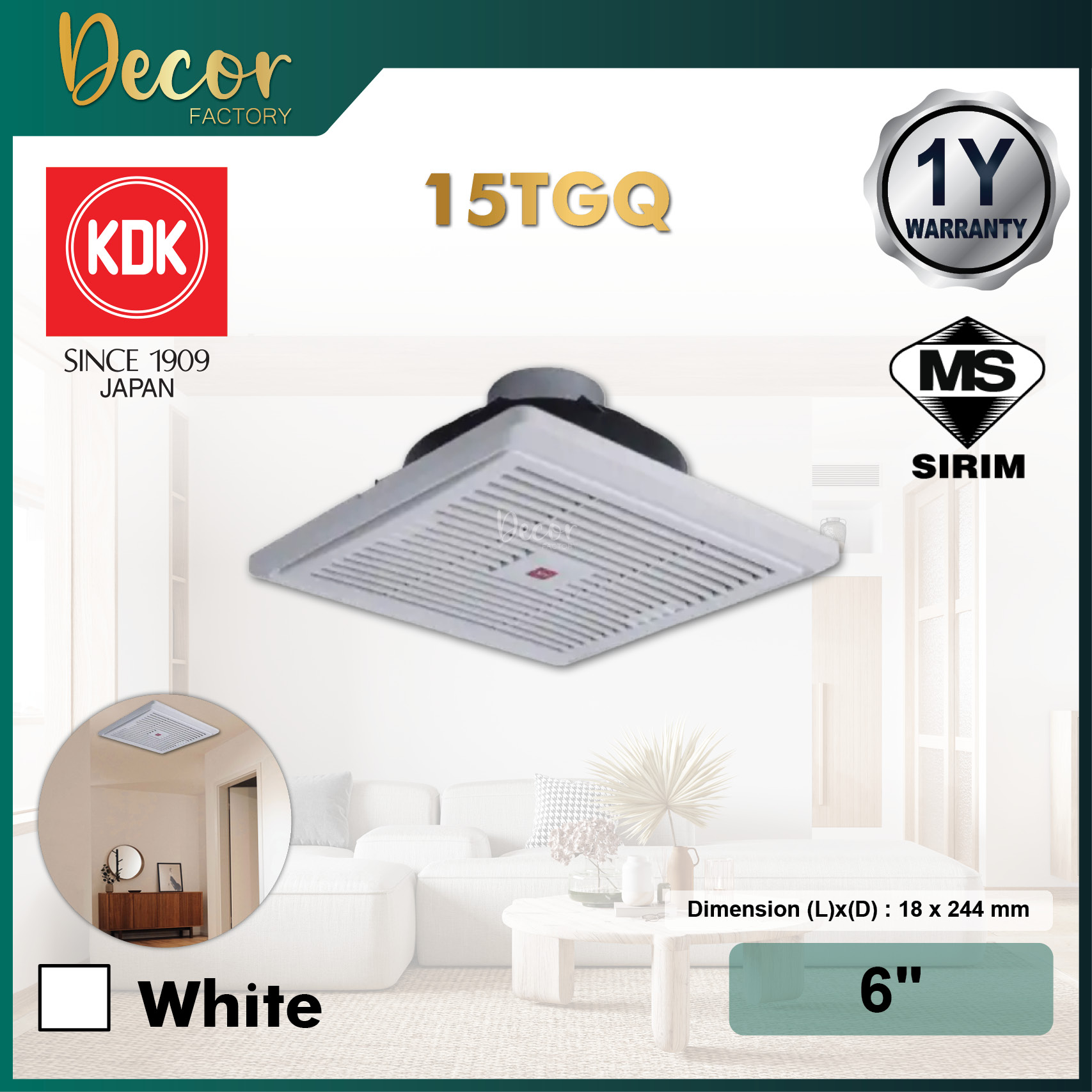 KDK 15TGQ 6'' / 20CQT 8'' / 25TGQ 10'' Ceiling Mount Ventilating Fan ...