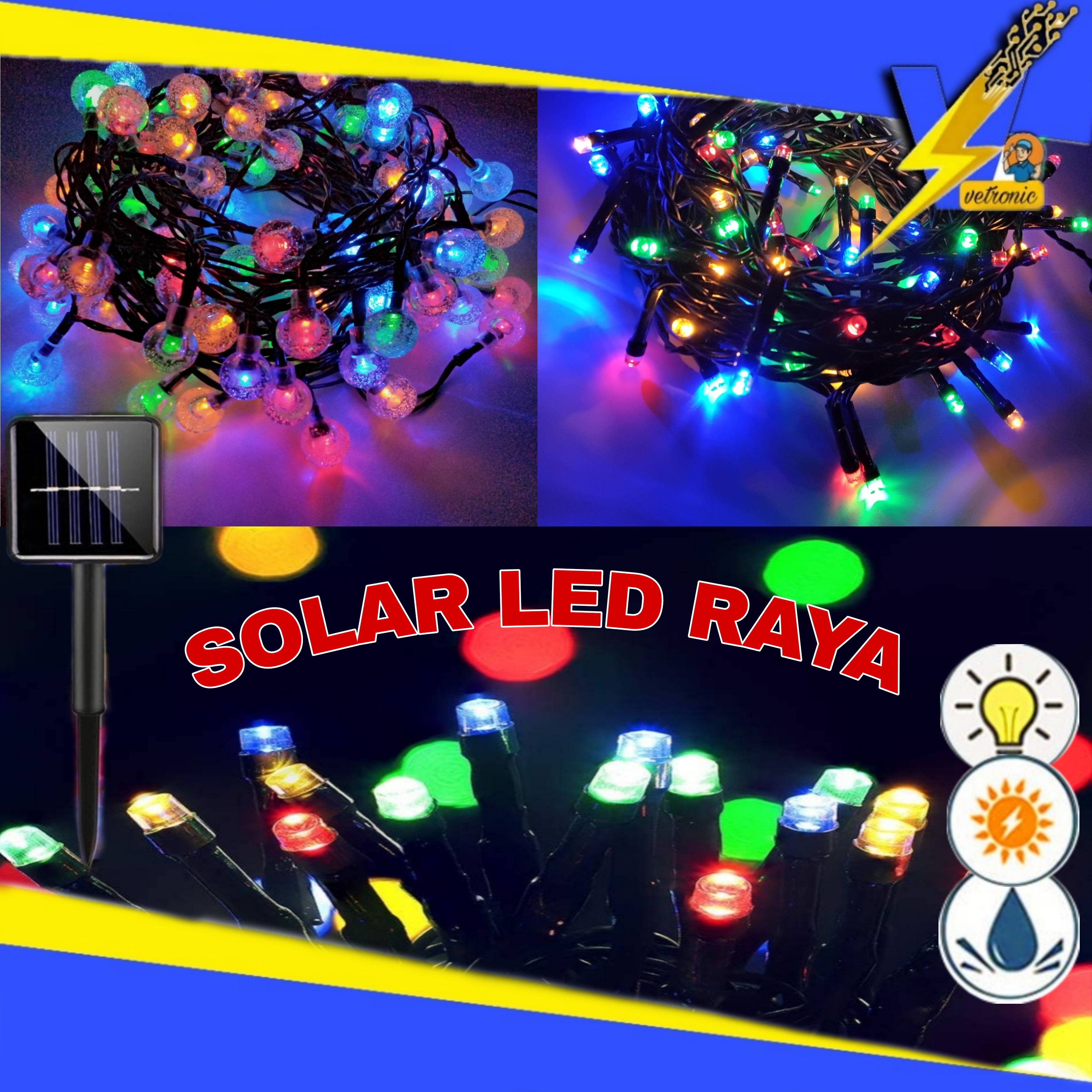 Lampu Raya Solar Fairy String Light Twinkle LED Solar Lip Lap Kelip ...