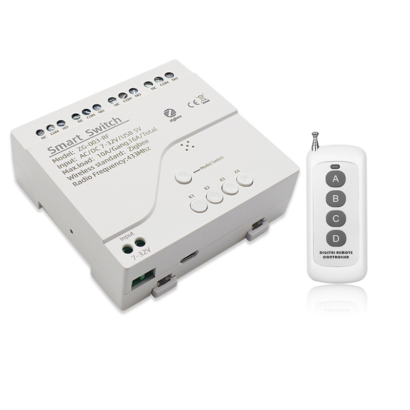 4CH Zigbee Smart Light Switch Module DC 5/12/32V RF433 Receive 10A ...