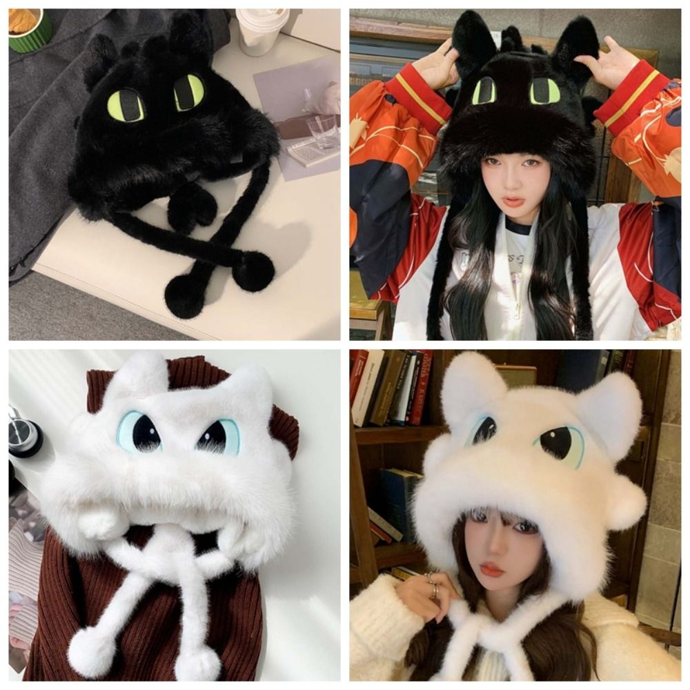 Cute Cartoon Toothless Plush Hat Anti-cold Adjustable Night Fury Bucket ...