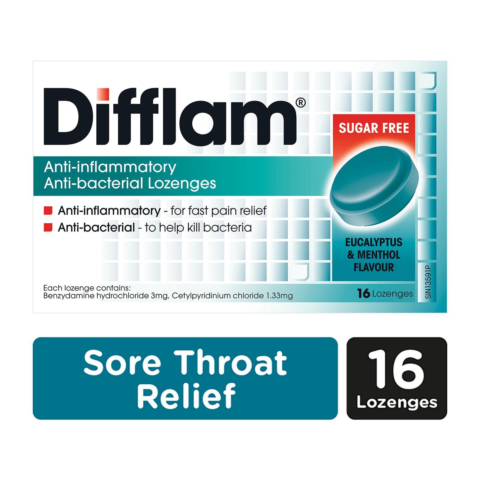 DIFFLAM ANTI-INFLAMMATORY 16 LOZENGES EUCALYPTUS & MENTHOL FLAVOUR ...