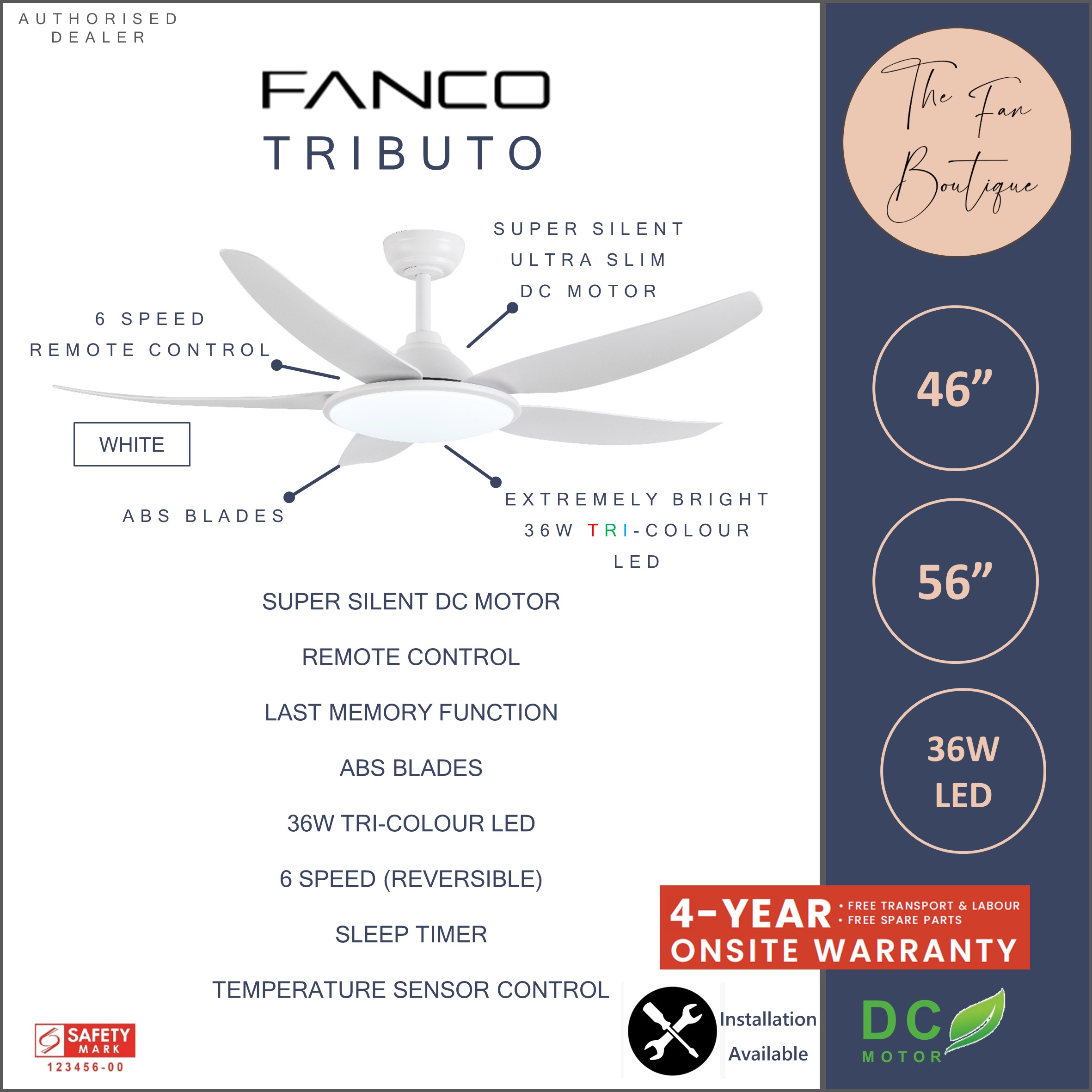 New Launch - FANCO TRIBUTO 46" | 56" DC Motor Ceiling Fan with 36W ...